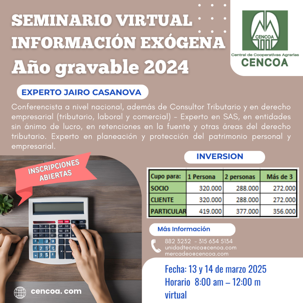 Inscripciones abiertas Seminario virtual Información Exógena 2024 – CENCOA